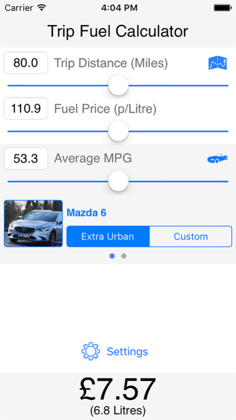 Fuel calculator for trip store